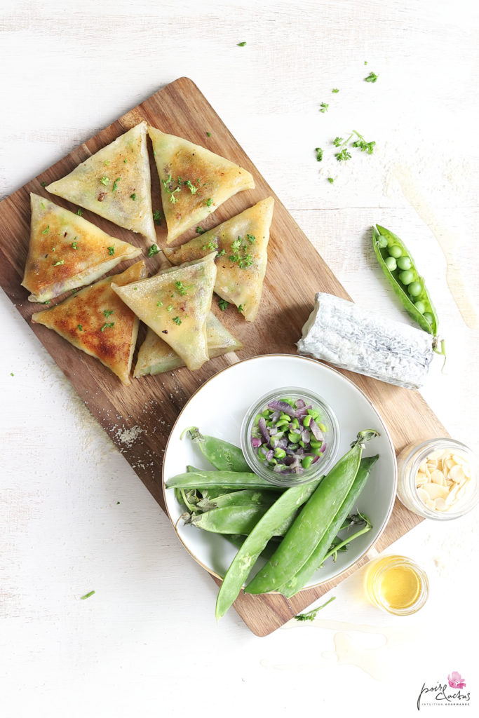 Samoussa fromage de chèvre AOP, petits pois, amandes et miel - Poire ...